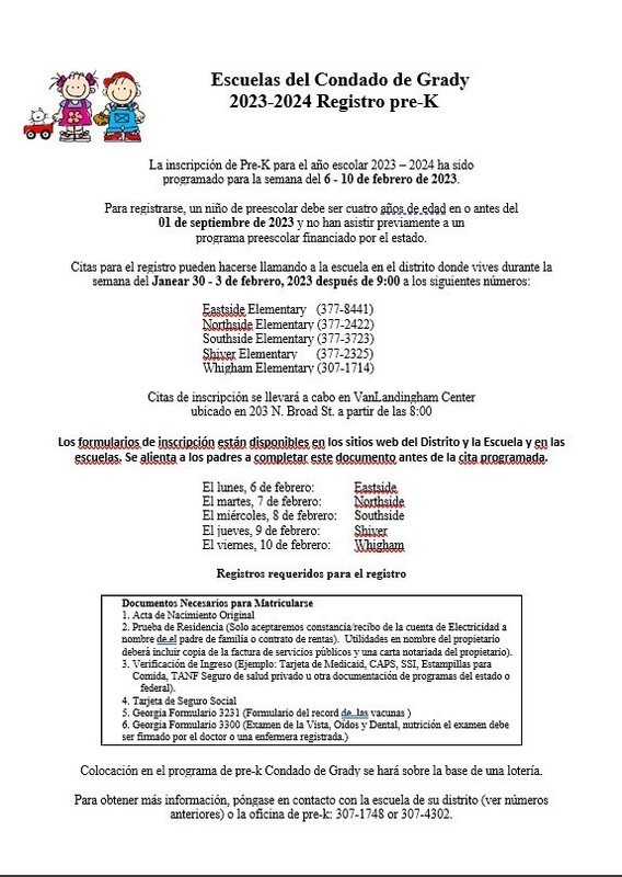 2023 - 2024 Pre-K Registration | Whigham Elementary School